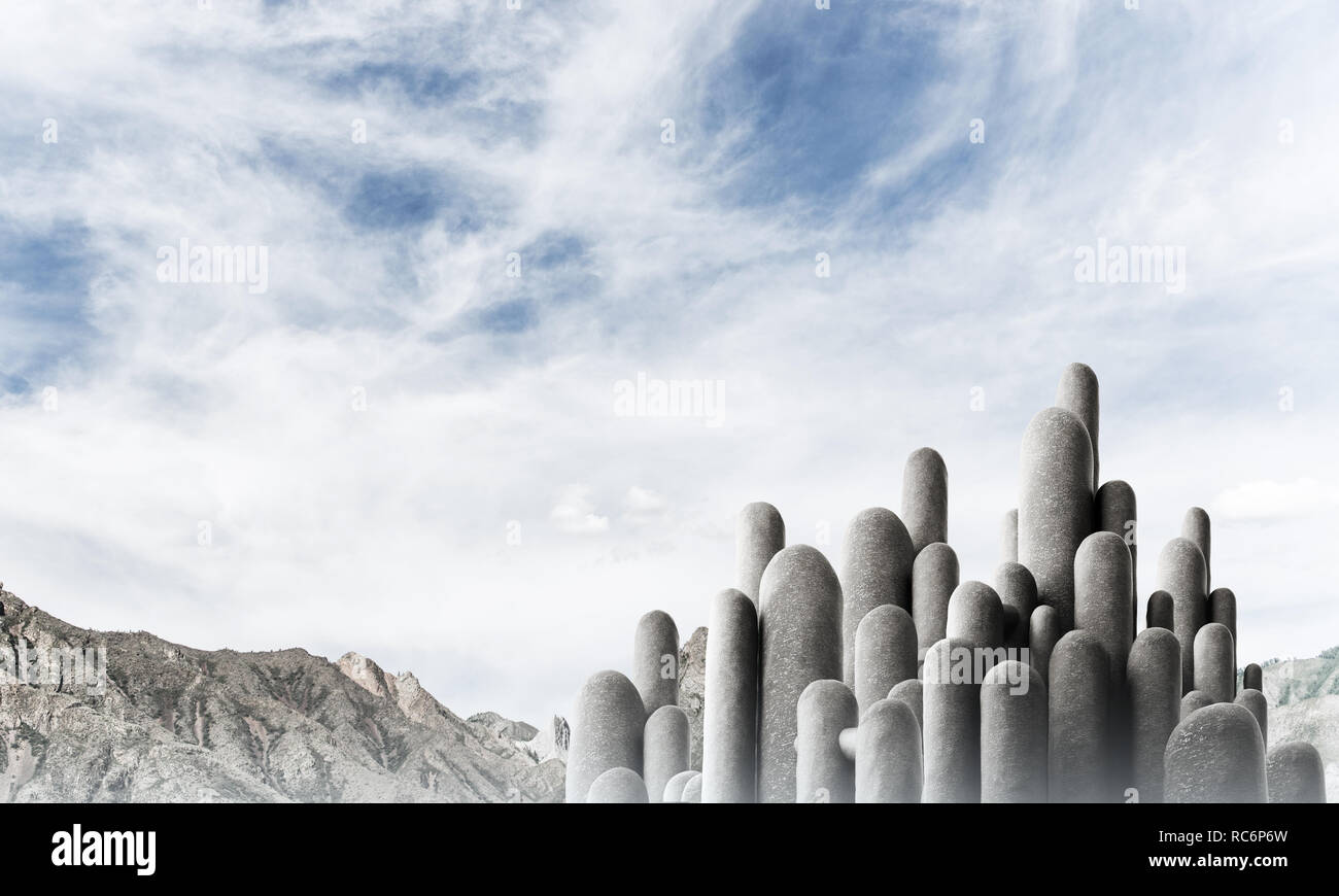 Multiple stone columns with breathtaking landscape Stock Photo - Alamy