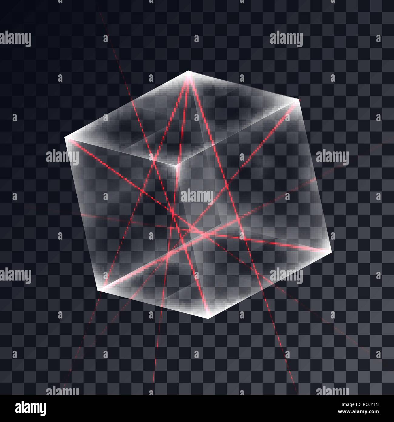 Transparent Cube. Abstract red laser beam. Vector illustration Stock ...