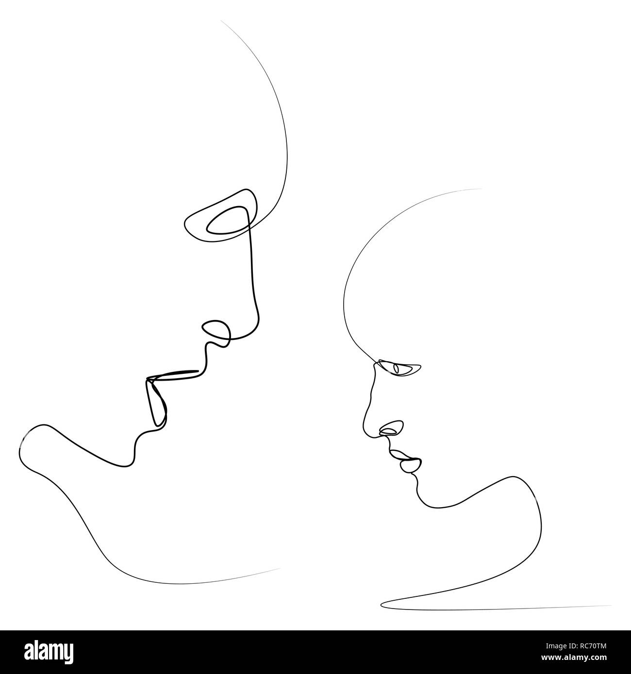 Two silhouettes of people drawn with one line. Simple illustration ...