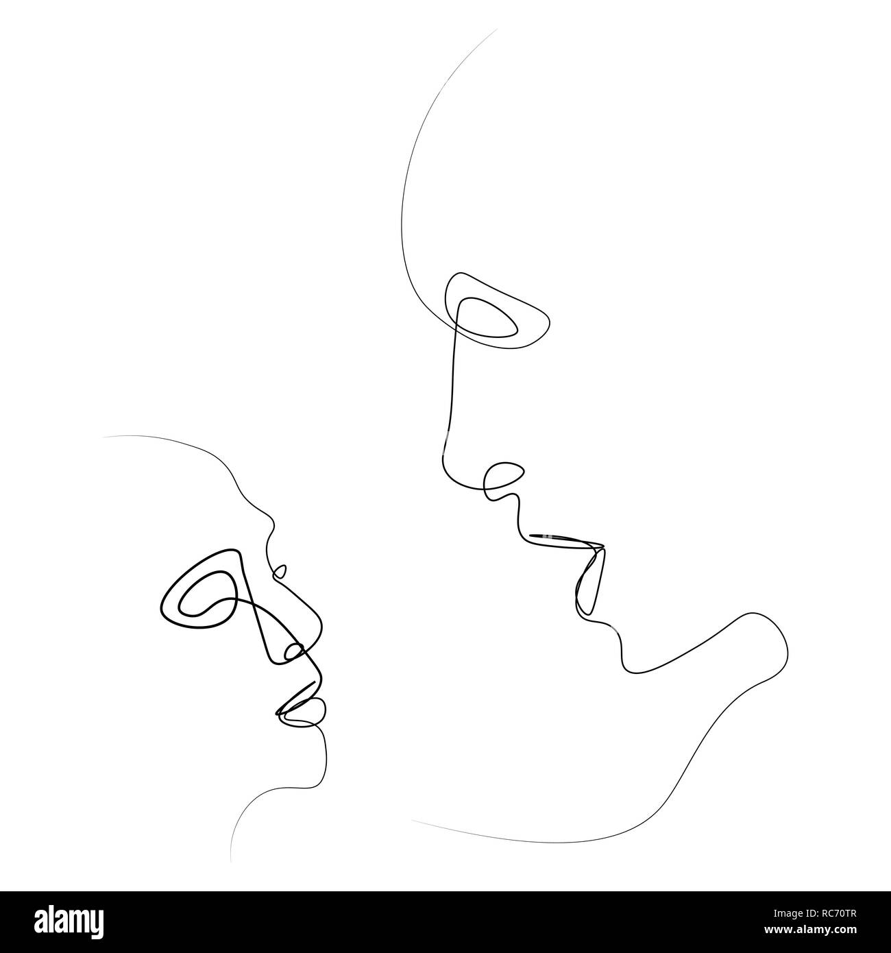 Two silhouettes of people drawn with one line. Simple illustration ...