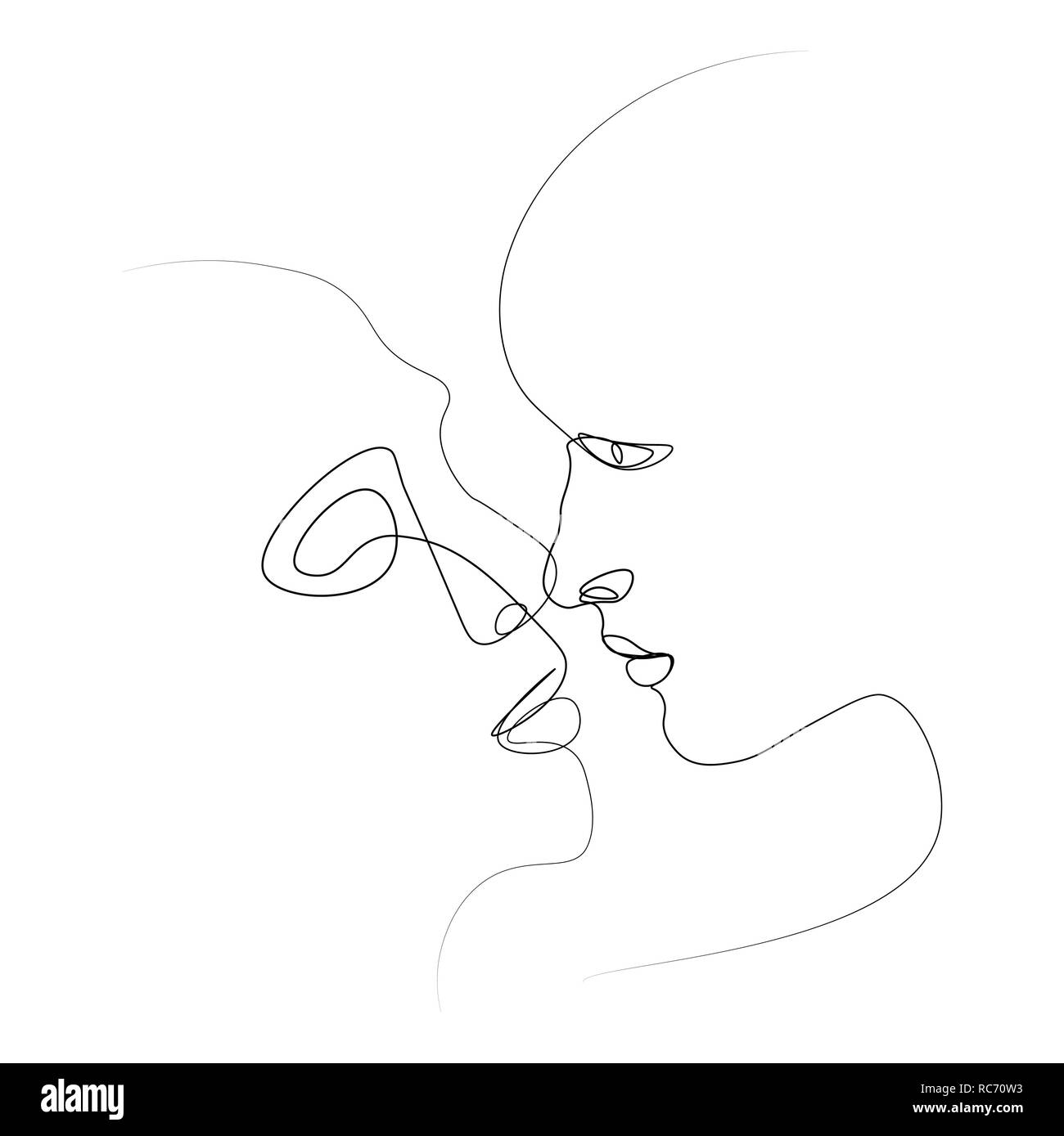 Two silhouettes of people drawn with one line. Simple illustration ...