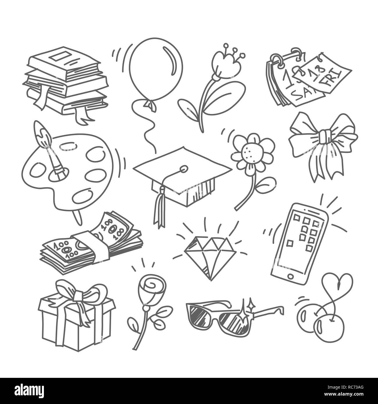 Lifestyle doodle icons set, vector signs, sketchy hand drawn style ...