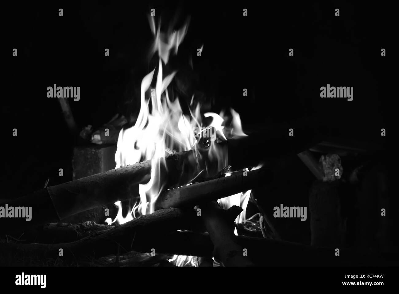 View of fire flame in dark with Monochrome effect Stock Photo - Alamy