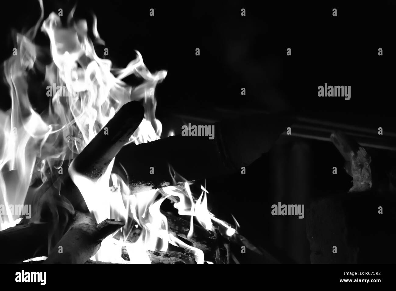 View of fire flame in dark with Monochrome effect Stock Photo - Alamy
