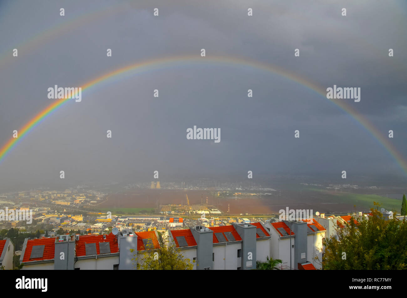 Rainbow over Haifa, Israel in winter December Stock Photo - Alamy
