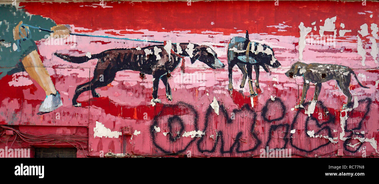 Colourful Street art abstract of a pack of dogs. Photographed in Athens ...