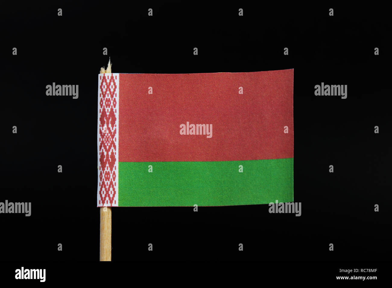 A official and national flag of Belarus on toothpick on black ...