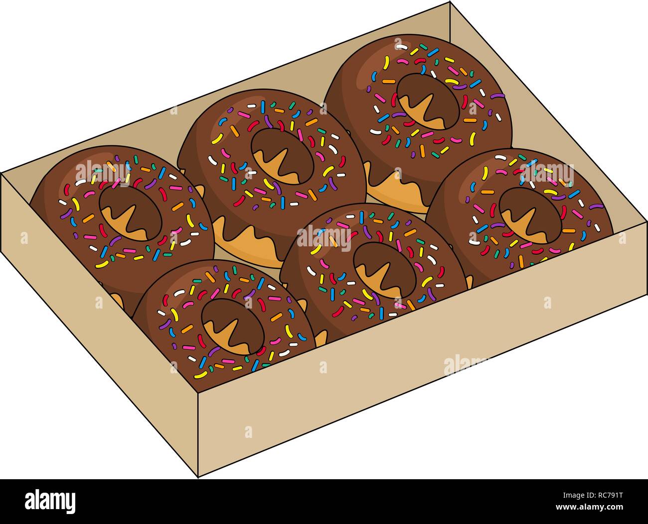 Donuts inside the box isolated on white background. Raster illustration ...