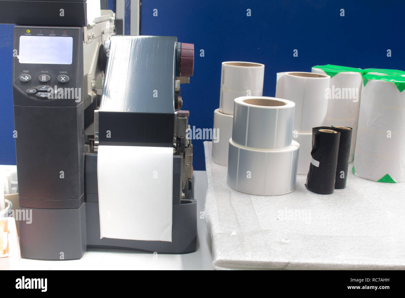 Barcode printer and barcode label with ribbon Stock Photo - Alamy