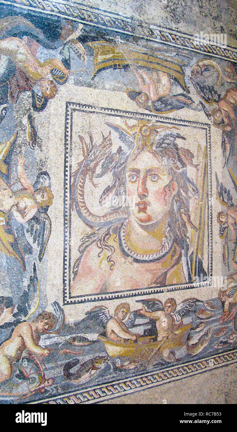 Mosaic floor of the roman termas ruin at Philippopolis , Shahbaa, Syria ...