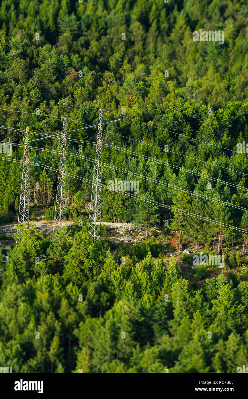 Aerial view of electricity pylon in forest Stock Photo - Alamy