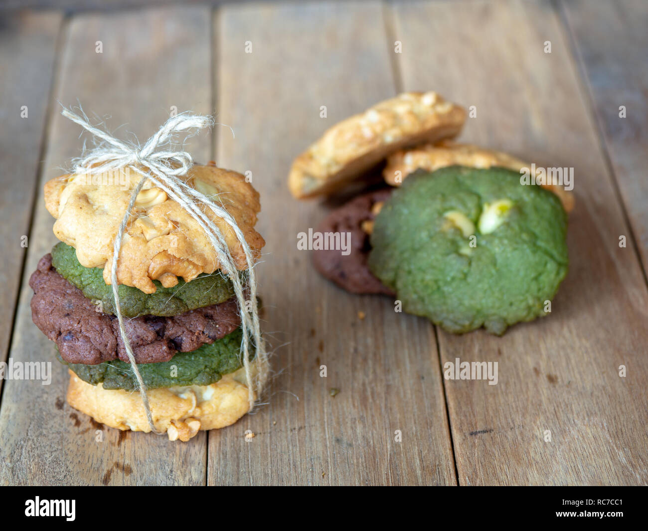Multiple color cookies inclusive peanut butter, green tea cookies, and ...