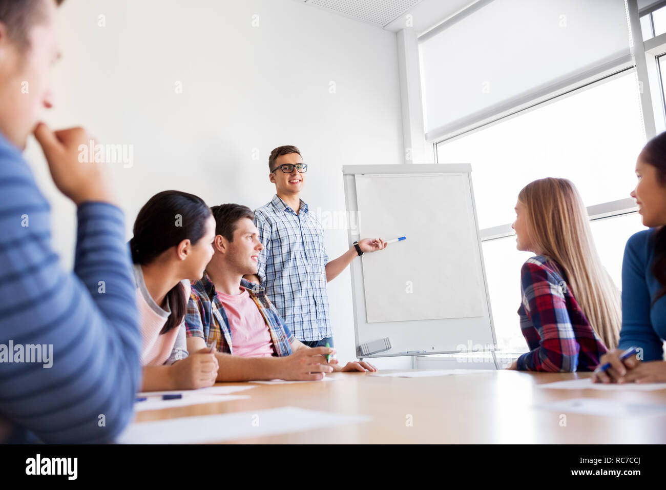 group of high school students with flip chart Stock Photo - Alamy