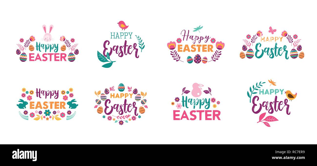 Happy Easter, vector symbols, logo, badges and lettering design Stock ...