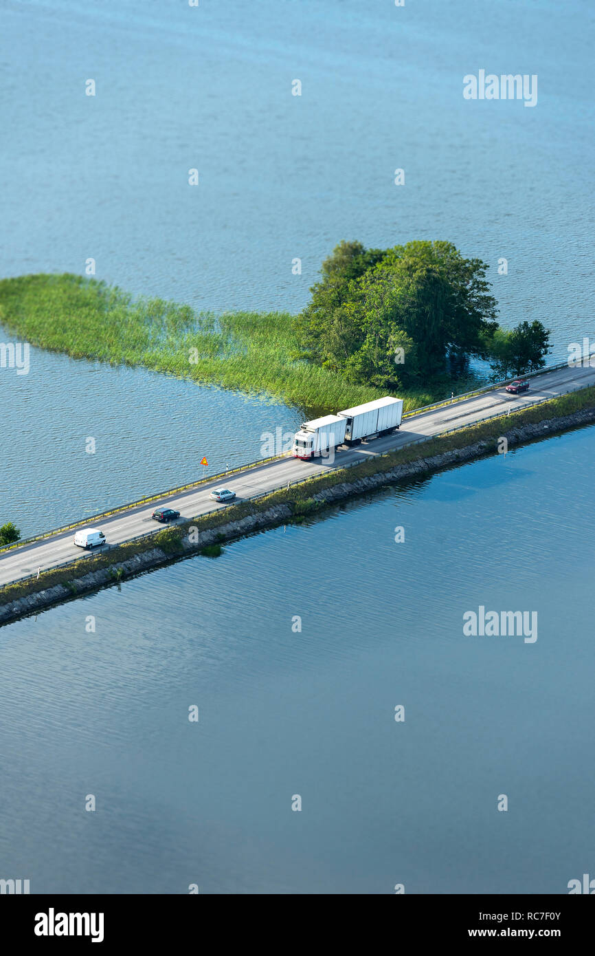 Aerial view of bridge over river Stock Photo - Alamy