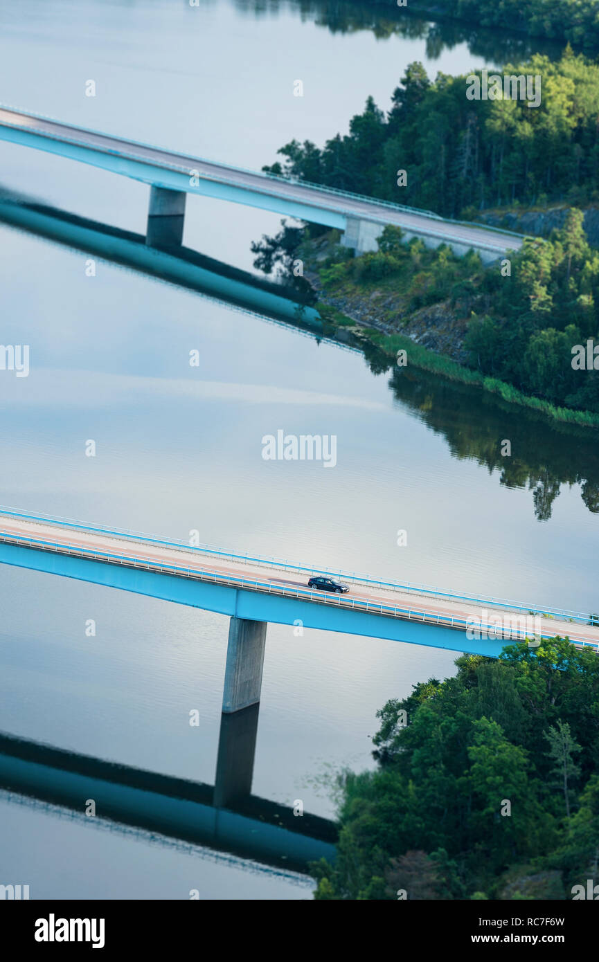 Aerial view of bridge over river Stock Photo - Alamy