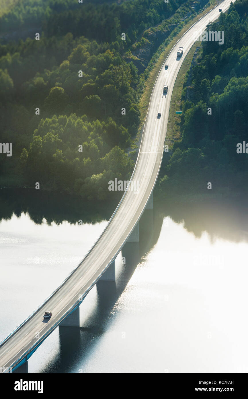 Aerial view of bridge over river Stock Photo - Alamy