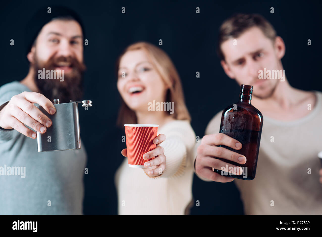 Salute. Pretty woman and men enjoy drinking party. Friends party. Best ...