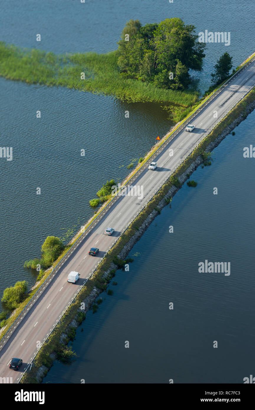 Aerial view of bridge over river Stock Photo - Alamy