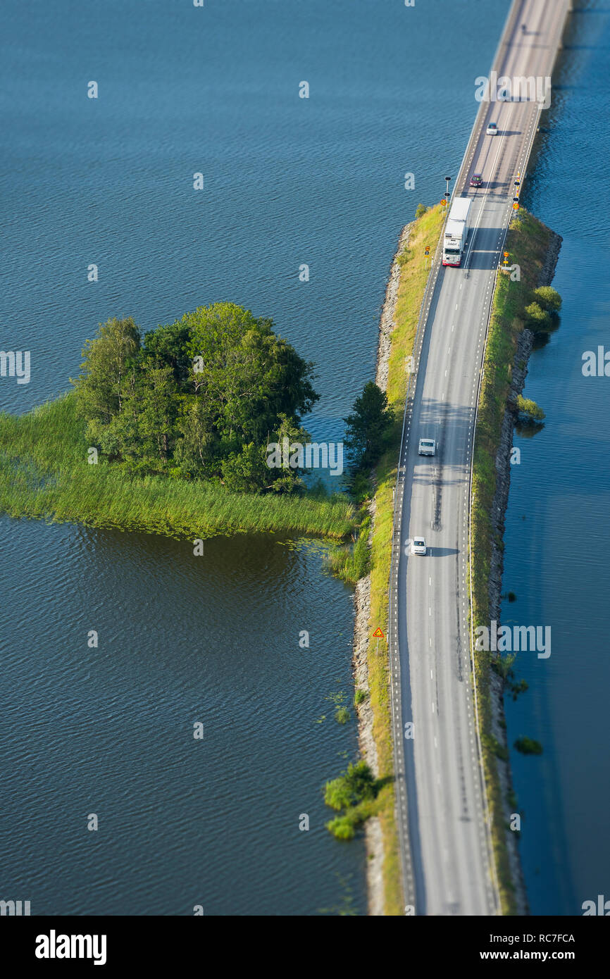 Aerial view of bridge over river Stock Photo - Alamy