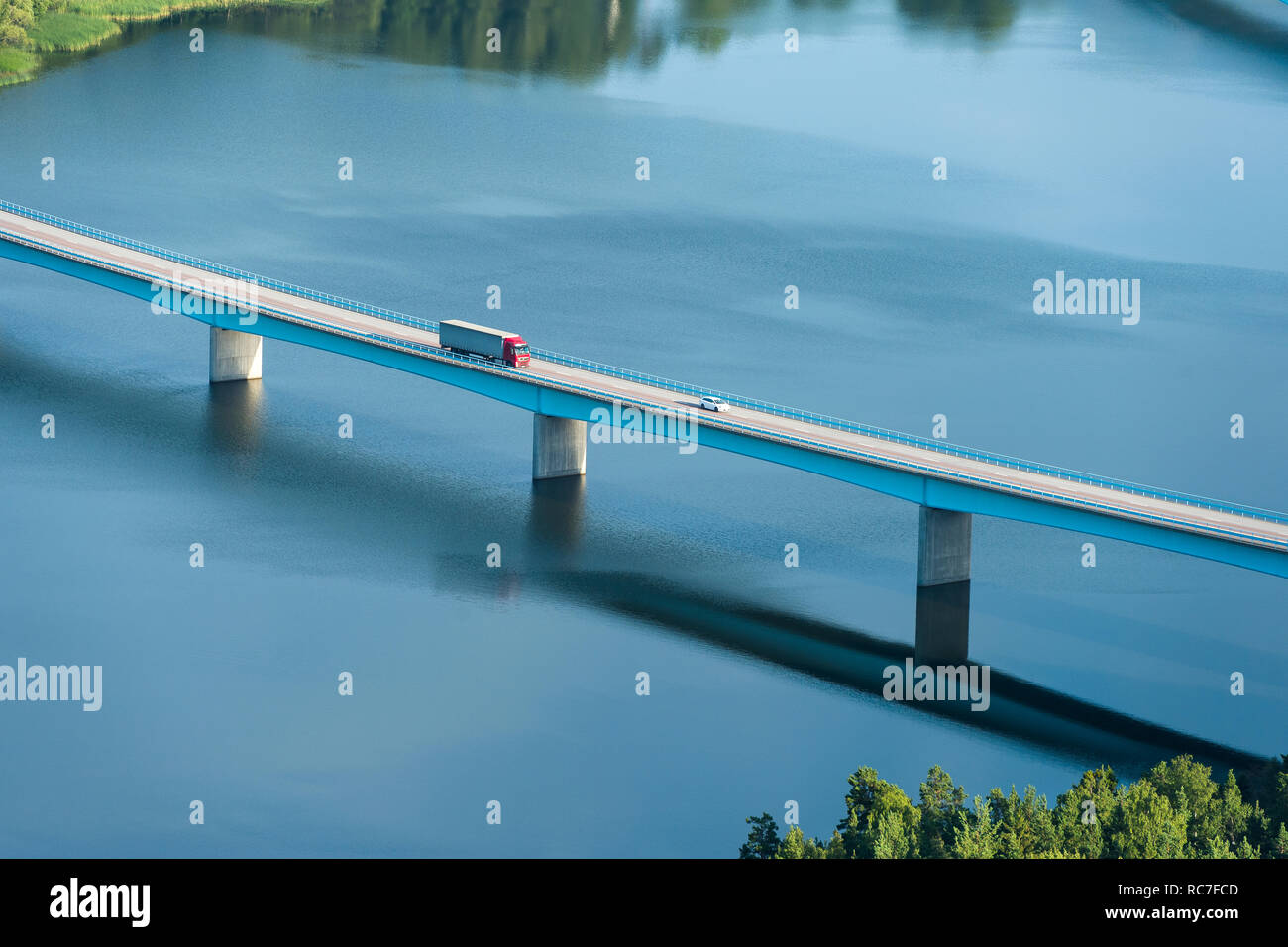 Aerial view of semi-truck on bridge Stock Photo - Alamy