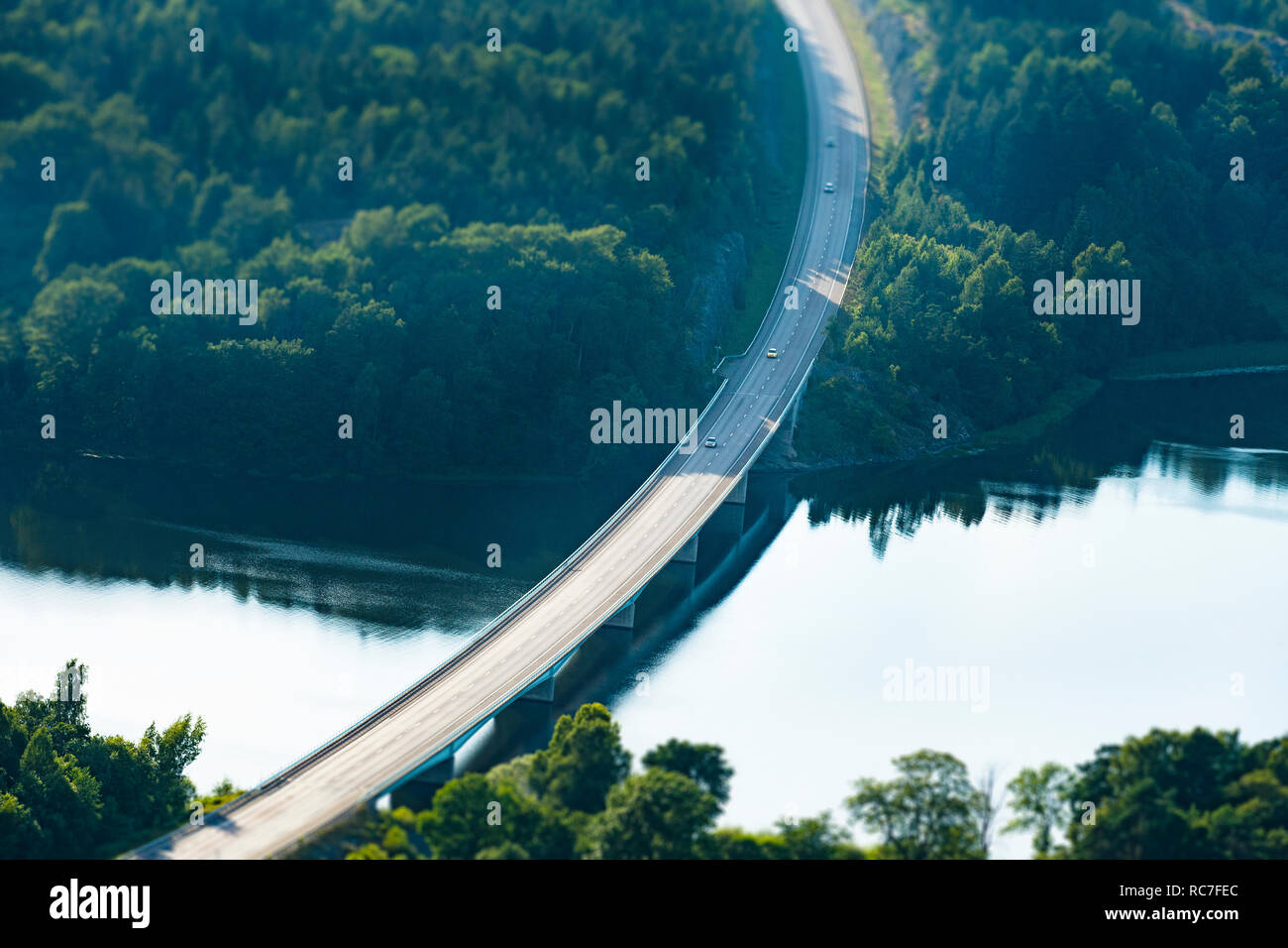 Aerial view of bridge over river Stock Photo - Alamy