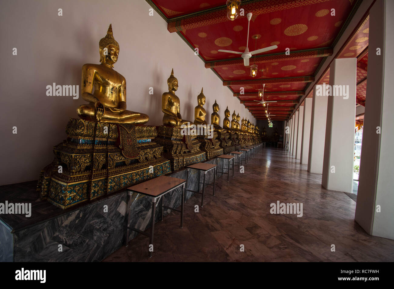 Grand Palace Bangkok Thailand gold statues statue fan fans table tables ...