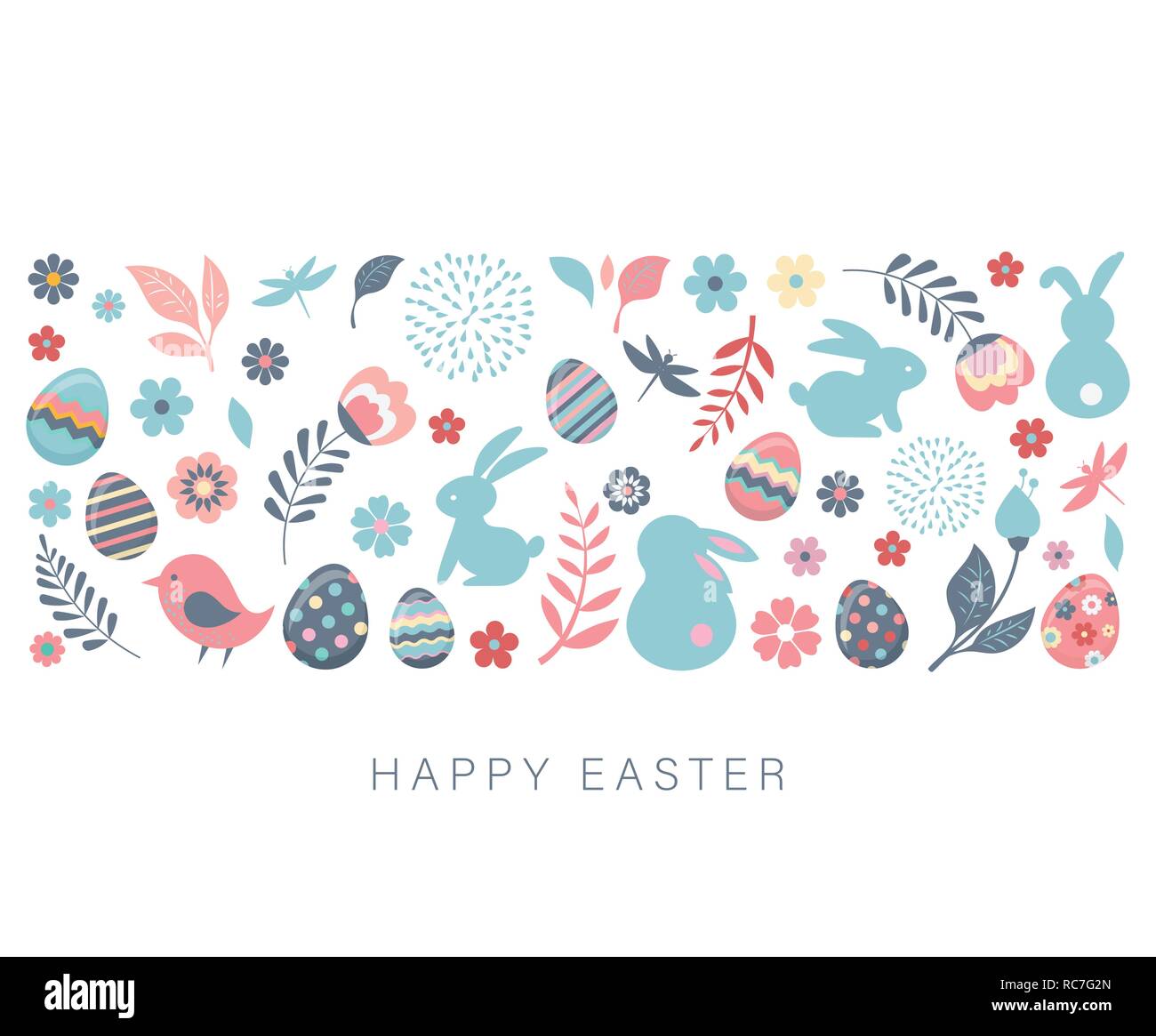 Happy Easter, vector banner with flowers, eggs and bunnies Stock Vector ...
