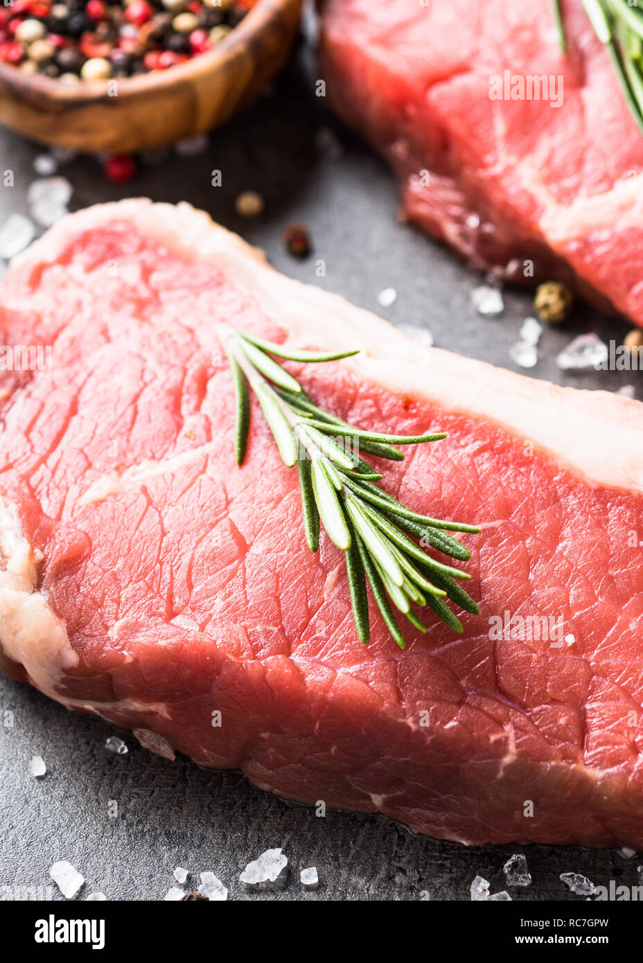 Raw beef striploin steak Stock Photo - Alamy