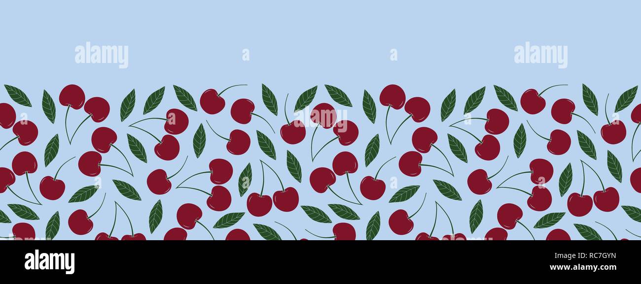 Vector cherry repeat seamless border. Wine red cherries with leaves on ...