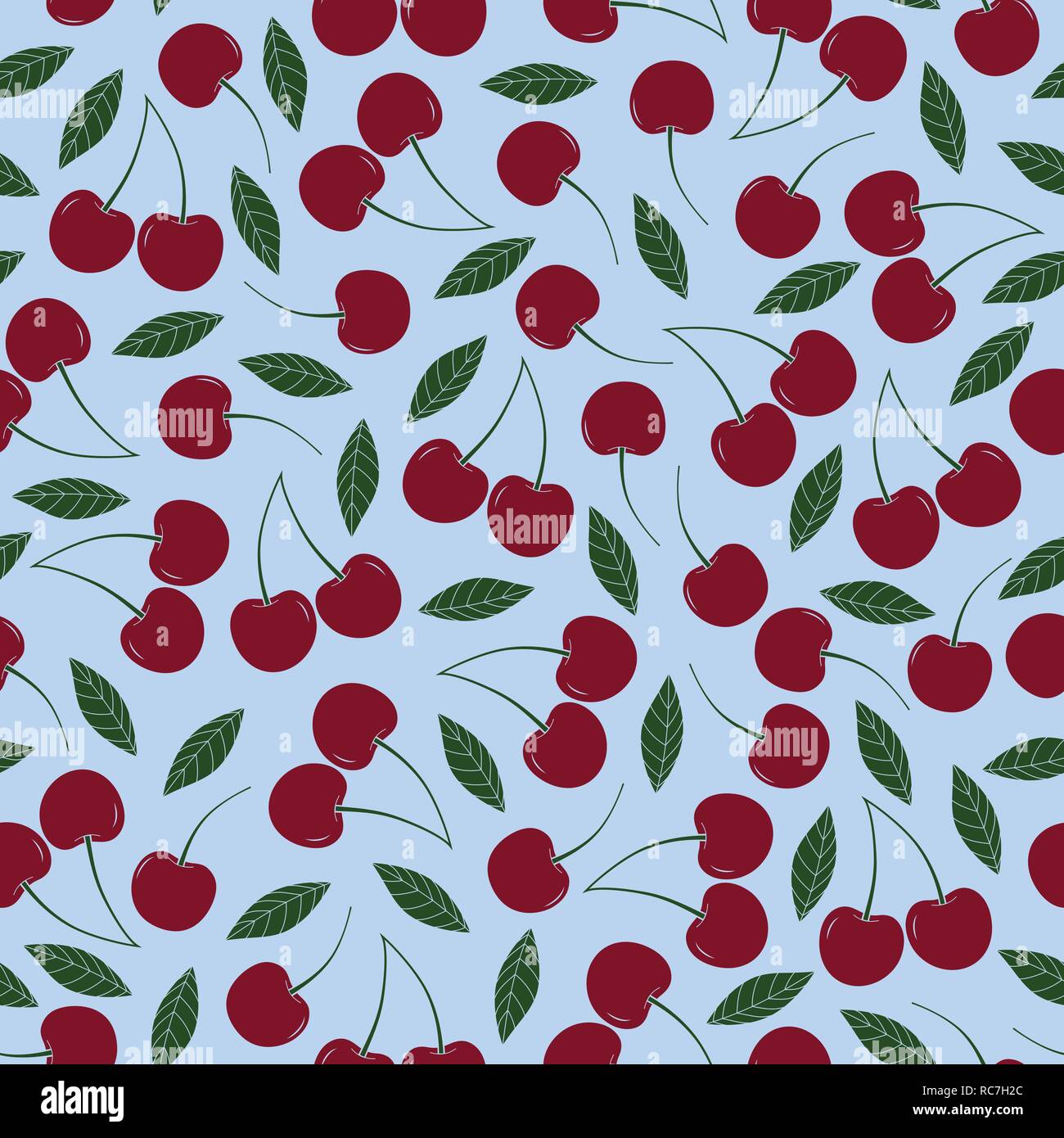 Vector cherry repeat seamless pattern. Wine red cherries with leaves on ...