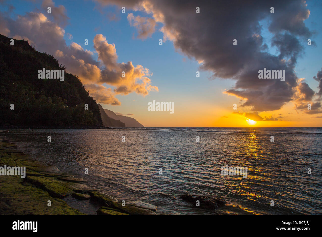 Beautiful Sunset at Ke'e Beach Kauai, Hawaii Stock Photo - Alamy