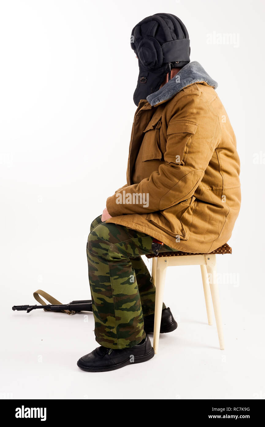 Officer from tank crew with rifle Stock Photo - Alamy