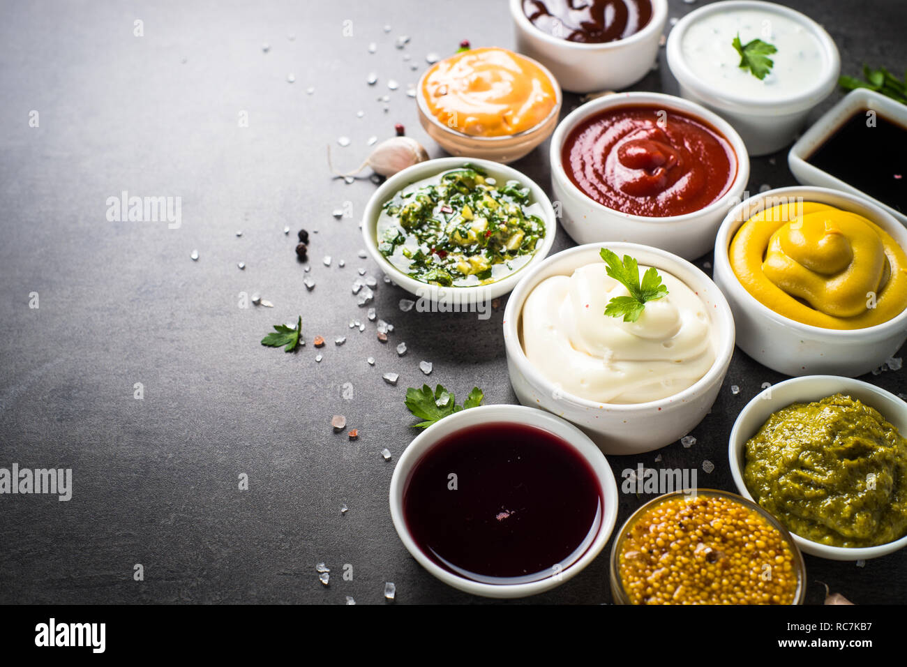 Sauce set assortment - mayonnaise, mustard, ketchup and others Stock ...