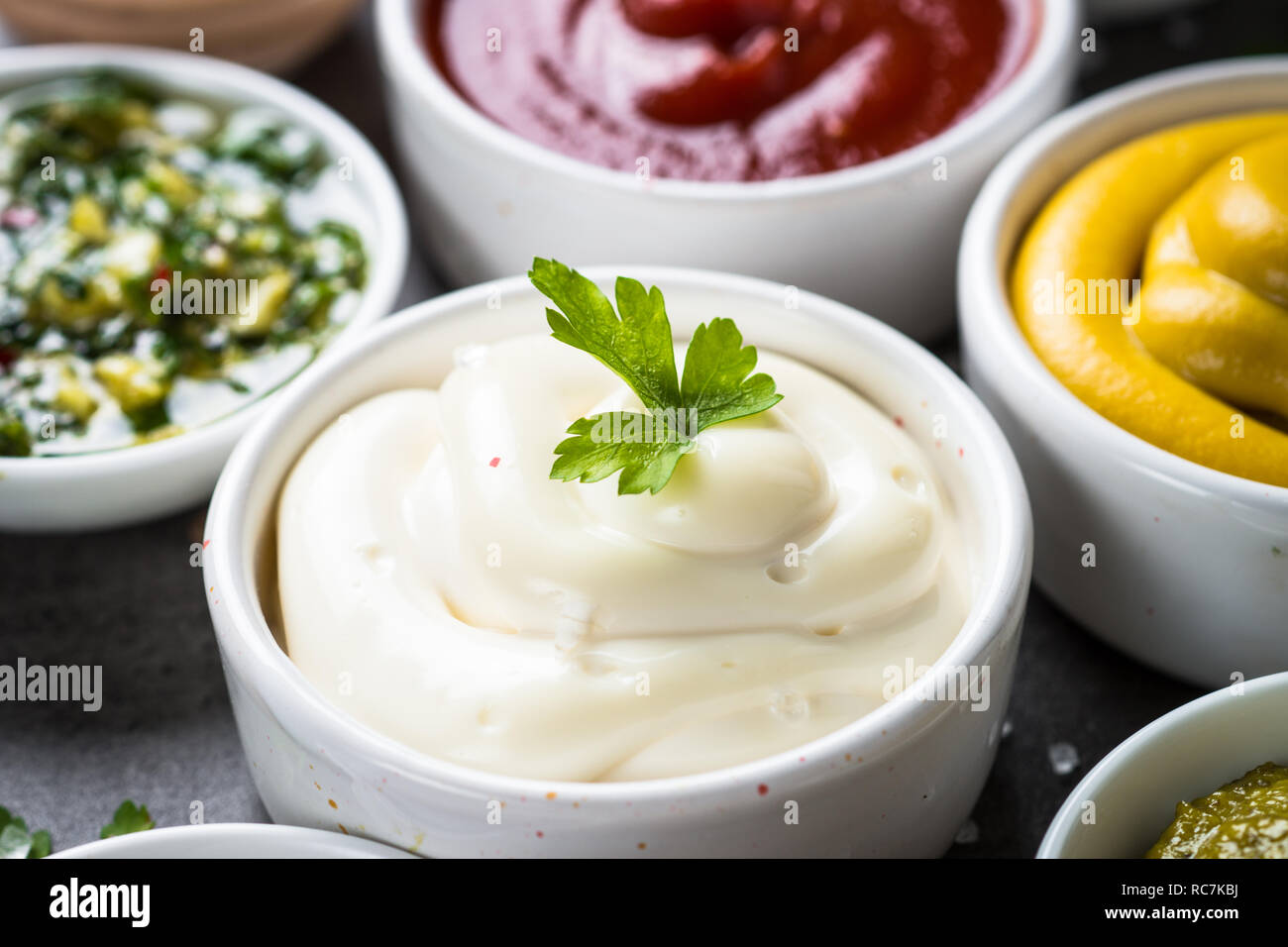 Sauce set assortment - mayonnaise, mustard, ketchup and others Stock ...