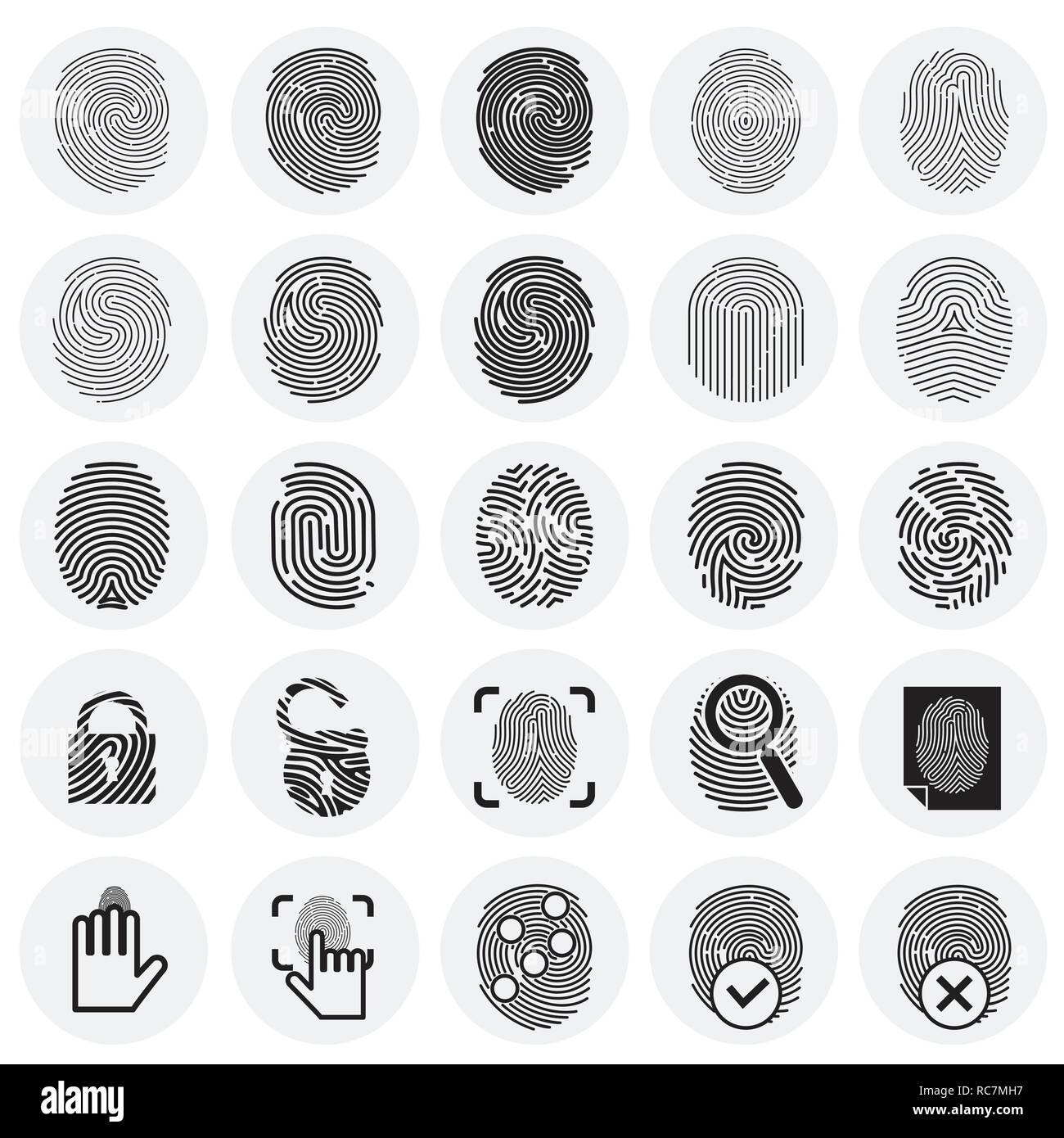 Finger id icons on circles background for graphic and web design ...