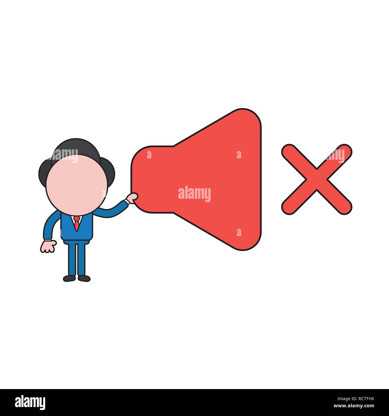 Vector illustration concept of businessman character holding sound off ...
