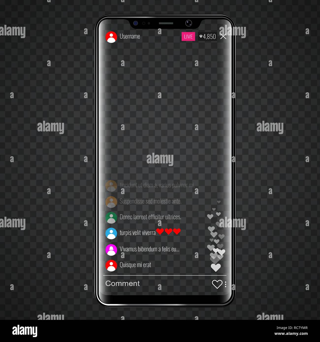 Live Stream screen on social media on smartphone. Vector illustration ...