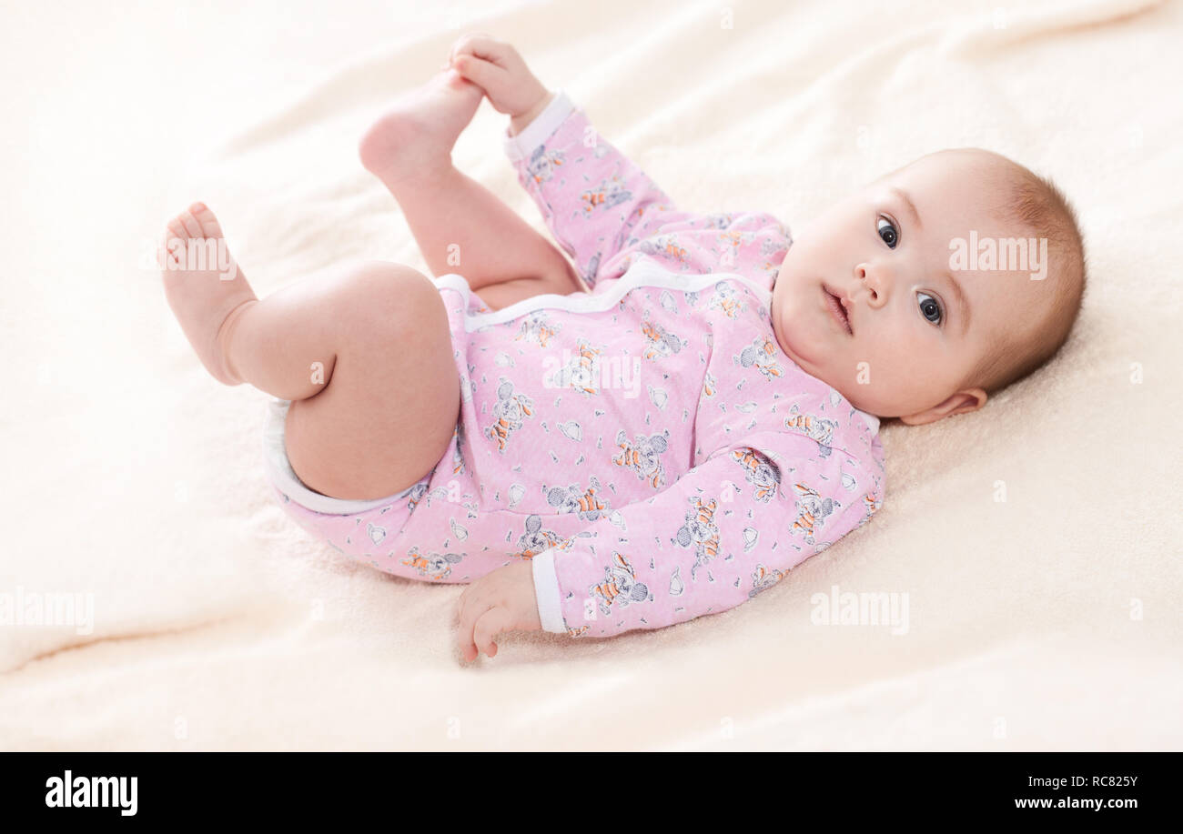 children, people, infancy and age concept. beautiful happy baby on ...