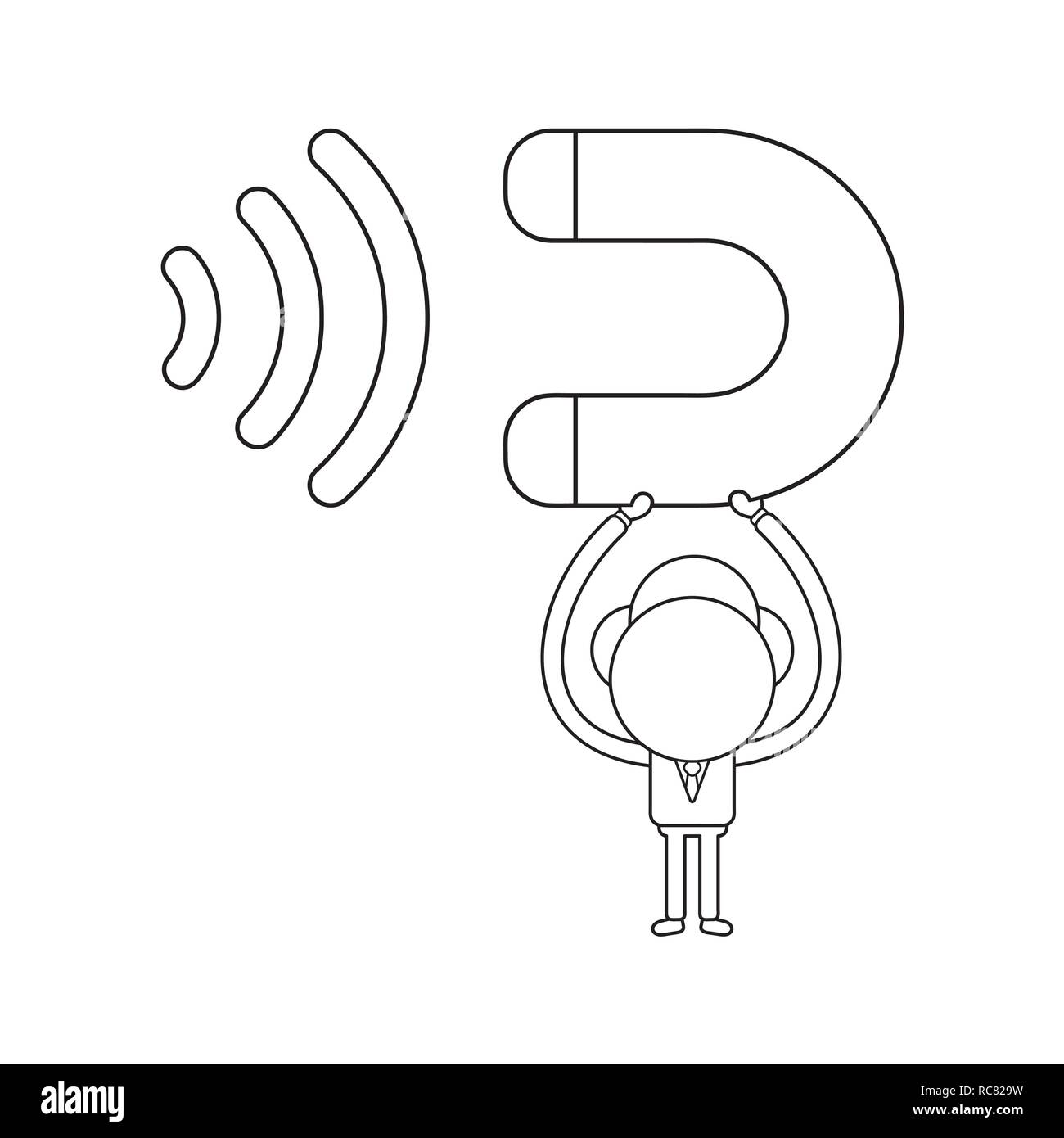 Vector illustration concept of businessman character holding up magnet ...