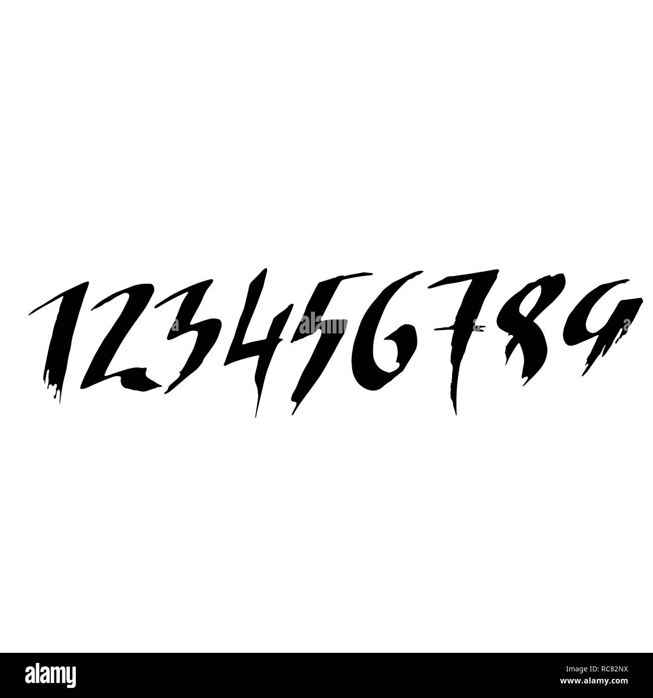 Set of grunge handdrawn numbers. Modern dry brush lettering. Vector ...