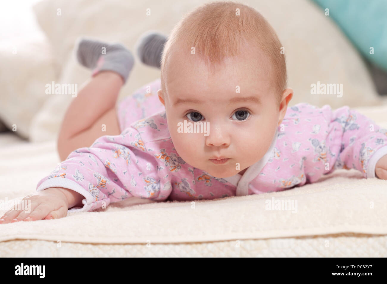 children, people, infancy and age concept. beautiful happy baby on ...