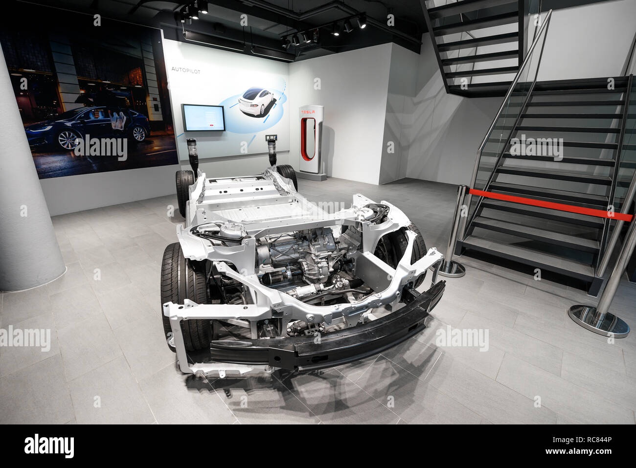 FRANKFURT, GERMANY - OCTOBER 08, 2016: Tesla machine shop in Frankfurt ...