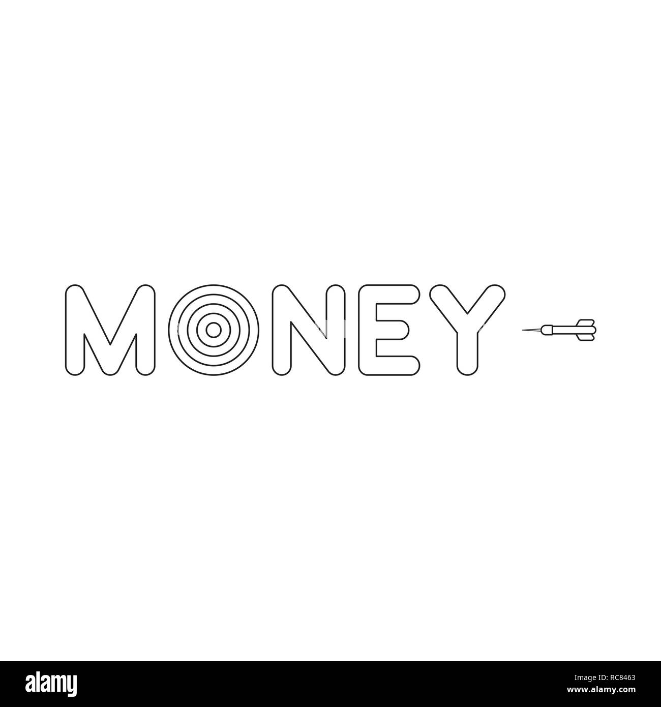 Vector illustration icon concept of money word with bulls eye and dart ...