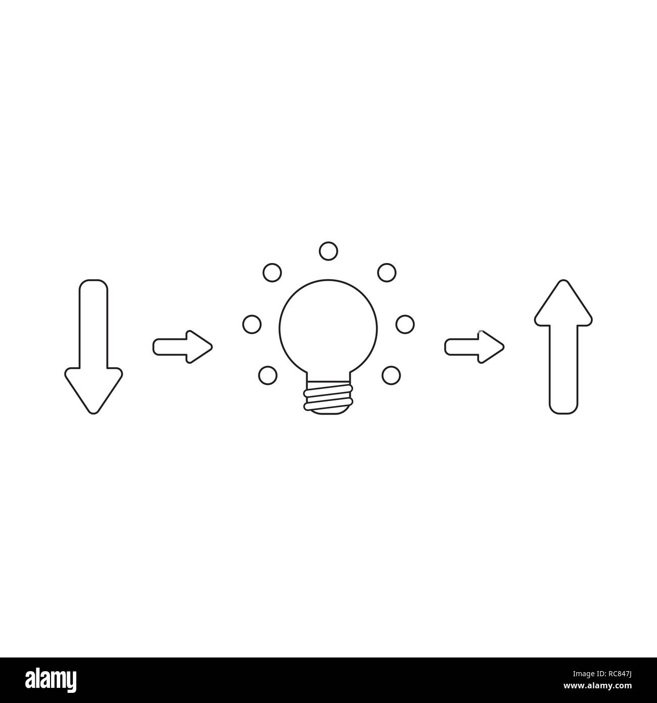 Vector illustration icon concept of arrow down, light bulb idea and ...