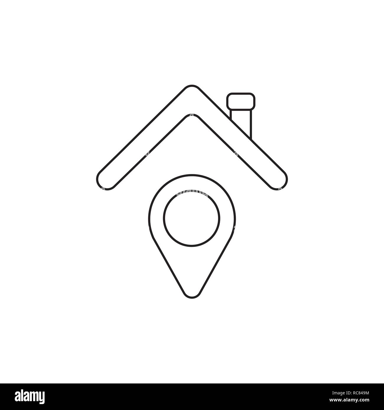 Vector illustration icon concept of map pointer under house roof. Black outlines Stock Vector ...