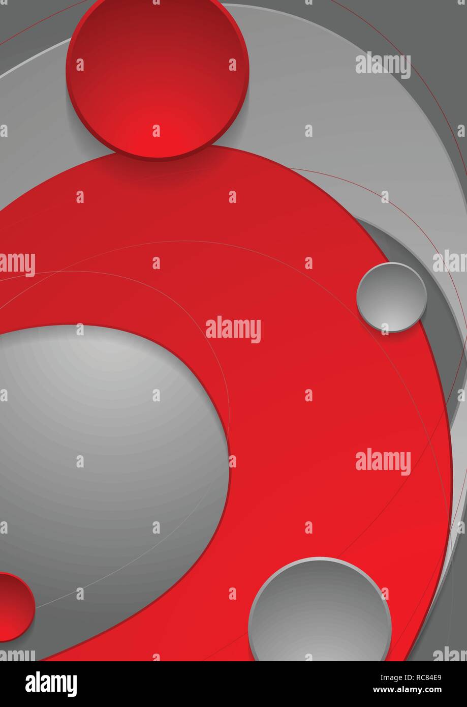 Abstract red and grey corporate wavy flyer background with circles ...