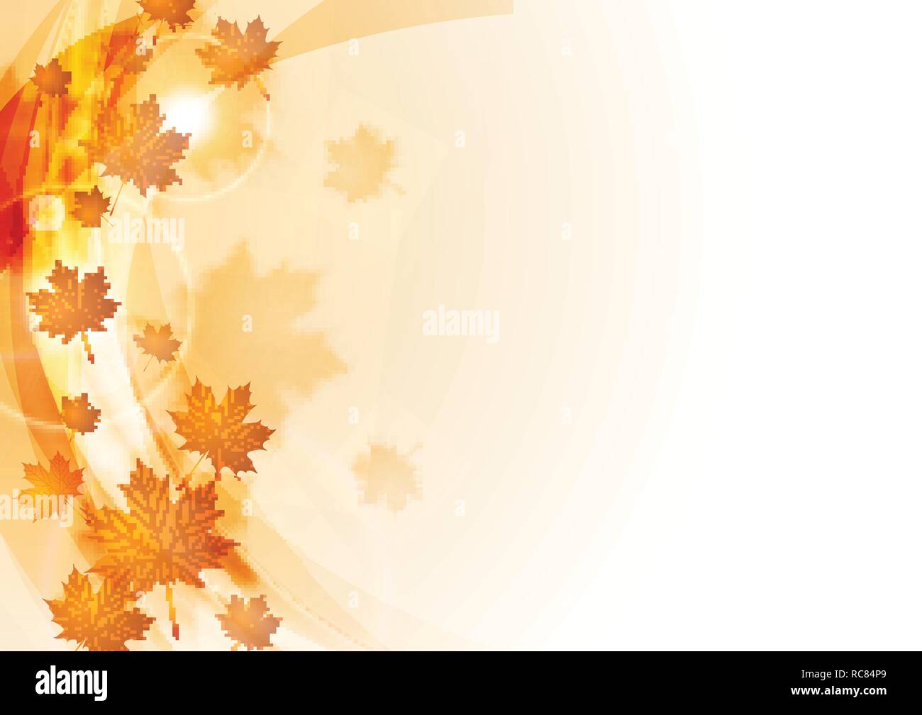 Blurred waves and maple leaves autumn background. Vector shiny bright ...
