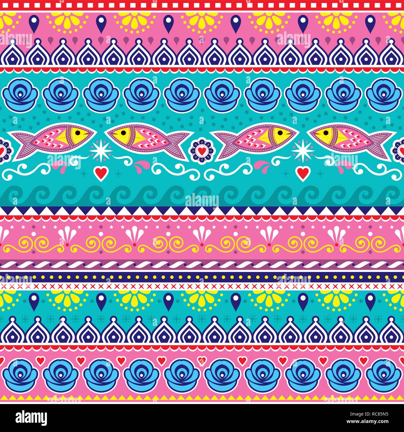 Pakistani or Indian truck art vector seamless pattern, decorative truck ...