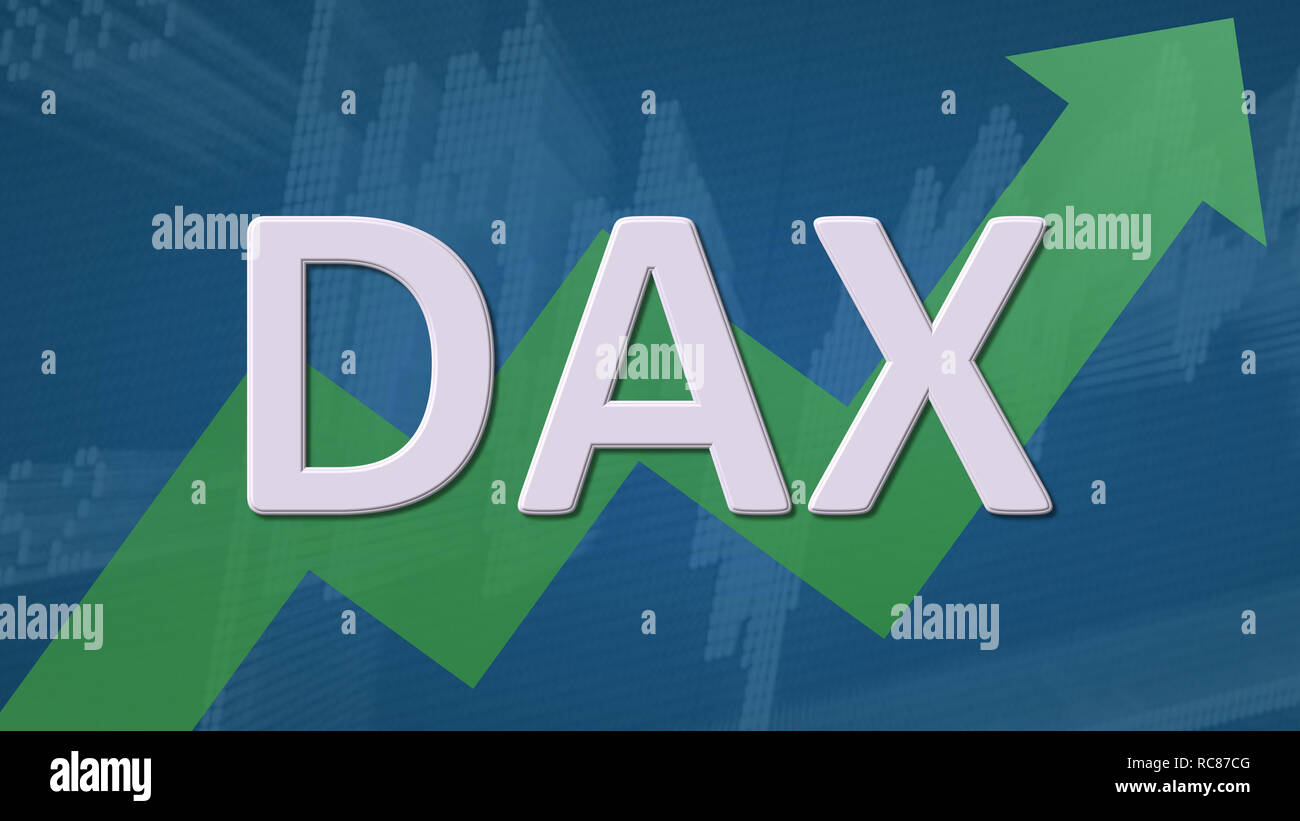 The German blue chip stock market index DAX is going up. A green zig ...